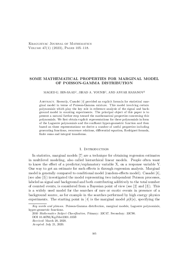 (PDF) Some Mathematical Properties for Marginal Model of Poisson-Gamma ...