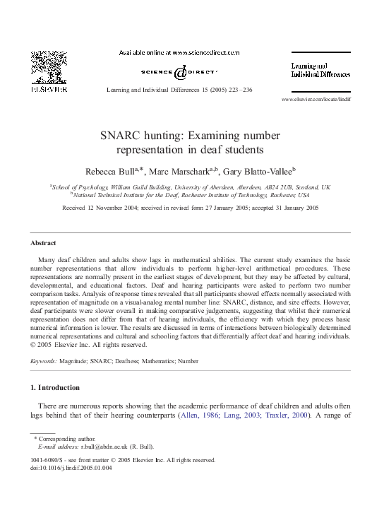 (PDF) SNARC hunting: Examining number representation in deaf students