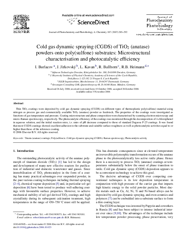 (PDF) Cold gas dynamic spraying (CGDS) of TiO2 (anatase) powders onto ...