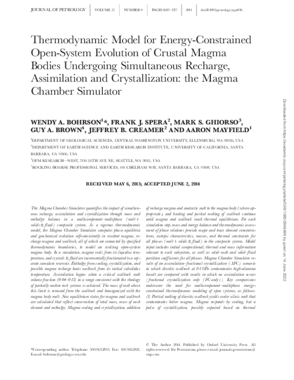(PDF) Thermodynamic Model for Energy-Constrained Open-System Evolution of Crustal Magma Bodies ...