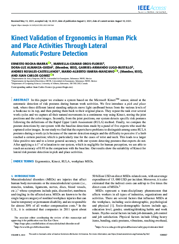 (PDF) Kinect Validation of Ergonomics in Human Pick and Place ...
