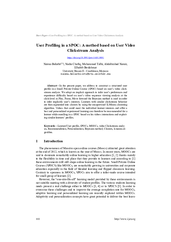 (PDF) User Profiling in a SPOC: A method based on User Video Clickstream Analysis