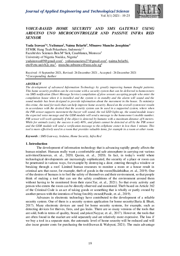 Pdf Voice Based Home Security And Sms Gateway Using Arduino Uno Microcontroller And Passive