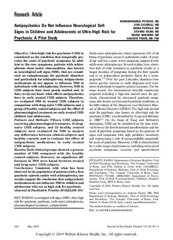 (PDF) Antipsychotics Do Not Influence Neurological Soft Signs in ...