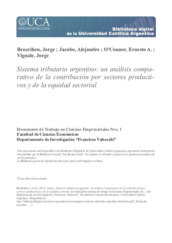 (PDF) Sistema tributario argentino : un análisis comparativo de la contribución por sectores ...
