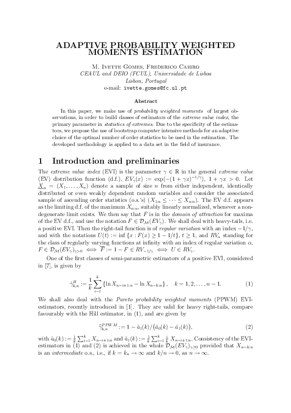 (PDF) Adaptive Probability Weighted Moments Estimation