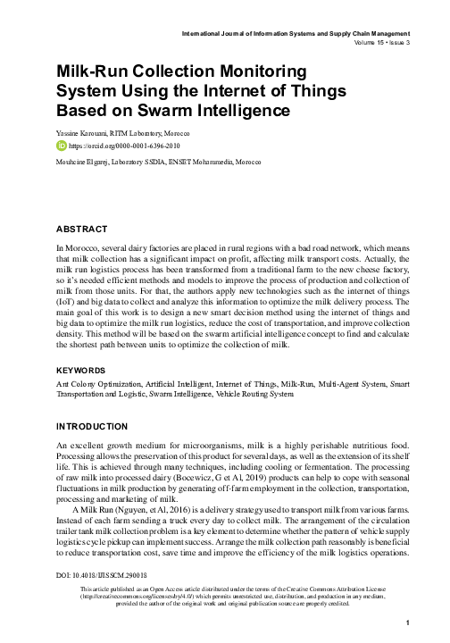(PDF) Milk-Run Collection Monitoring System Using the Internet of Things Based on Swarm Intelligence