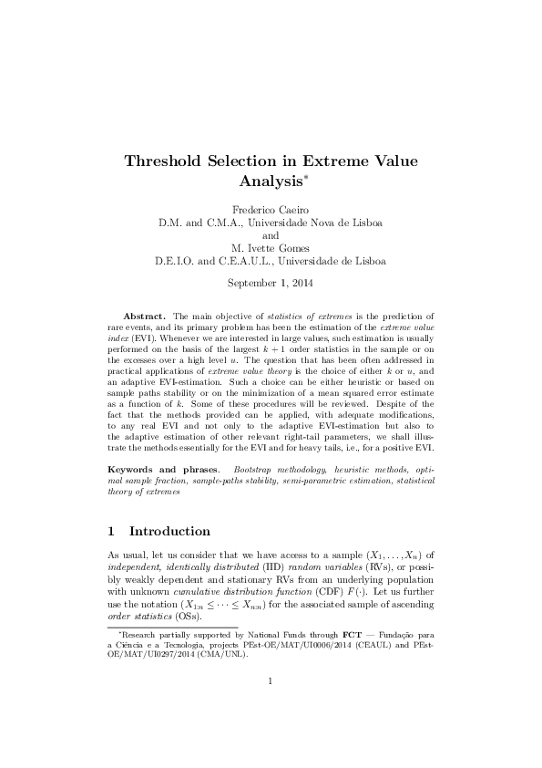 (PDF) Threshold Selection in Extreme Value Analysis | Ivette Gomes - Academia.edu