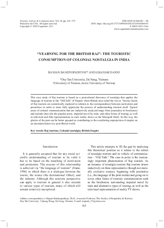 (PDF) “Yearning for the British Raj”: Consuming Colonial Nostalgia in India