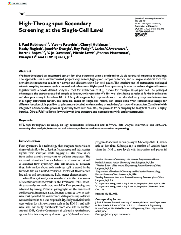 (PDF) High-Throughput Secondary Screening at the Single-Cell Level