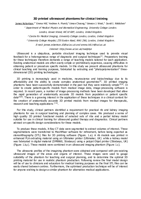 (PDF) 3D printed ultrasound phantoms for clinical training