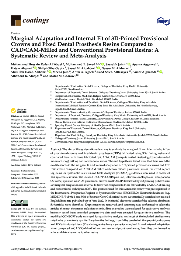 (PDF) Marginal Adaptation and Internal Fit of 3D-Printed Provisional ...
