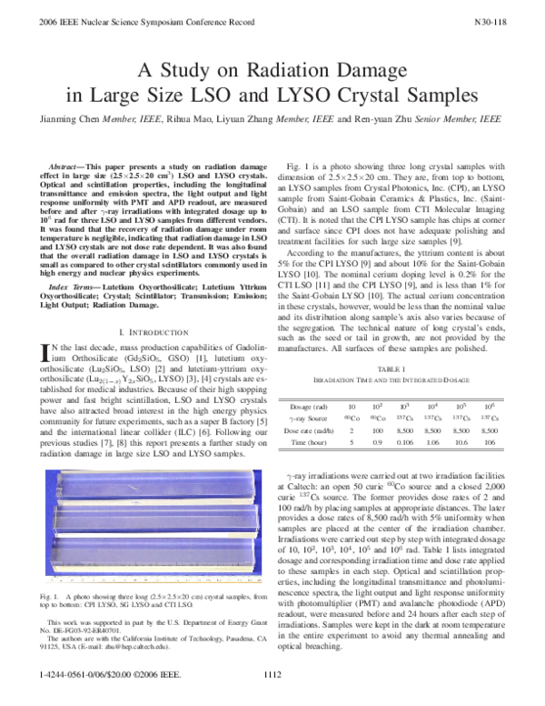 (PDF) A Study on Radiation Damage in Large Size LSO and LYSO Crystal ...