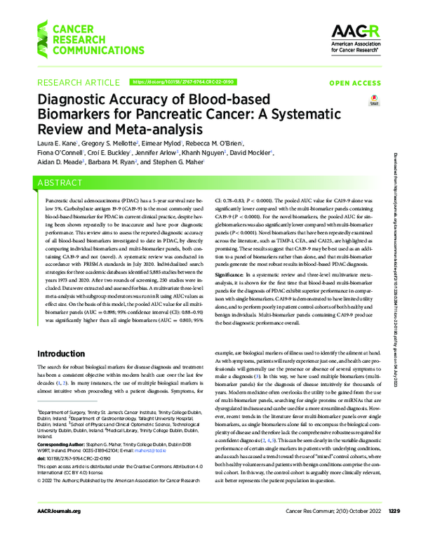(PDF) Diagnostic Accuracy of Blood-based Biomarkers for Pancreatic Cancer: A Systematic Review ...