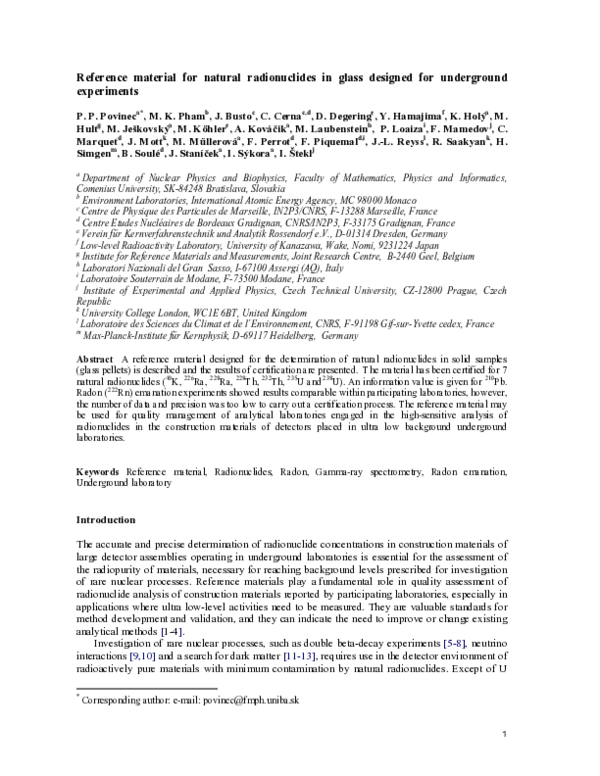 (PDF) Reference material for natural radionuclides in glass designed for underground experiments