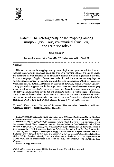 (PDF) Dative: The heterogeneity of the mapping among morphological case ...