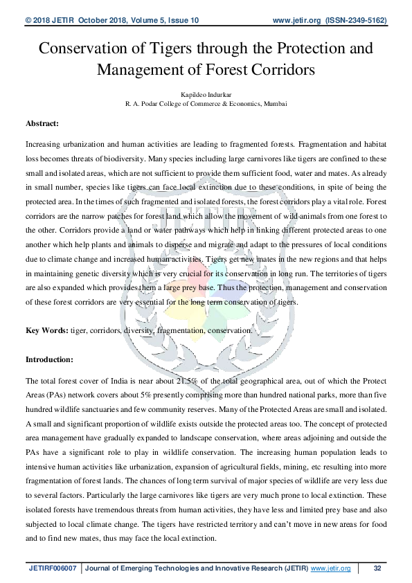 (PDF) Conservation of Tigers through the Protection and Management of ...