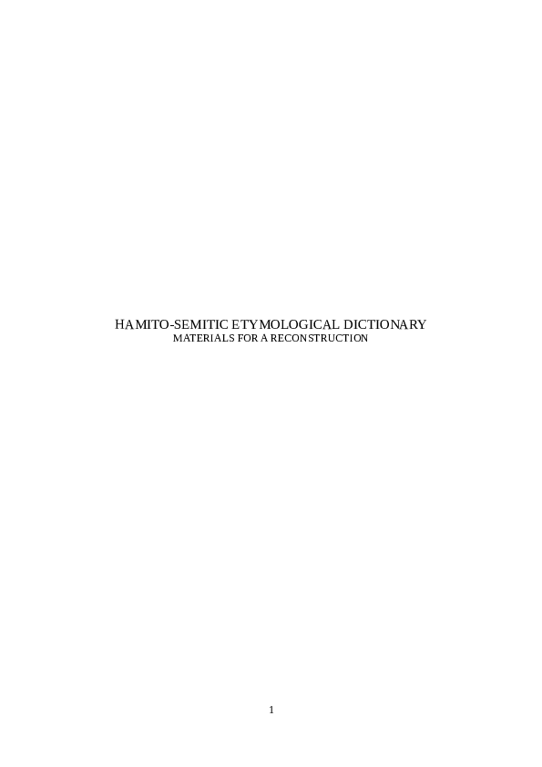 (PDF) Hamito-Semitic Etymological Dictionary Materials for a ...