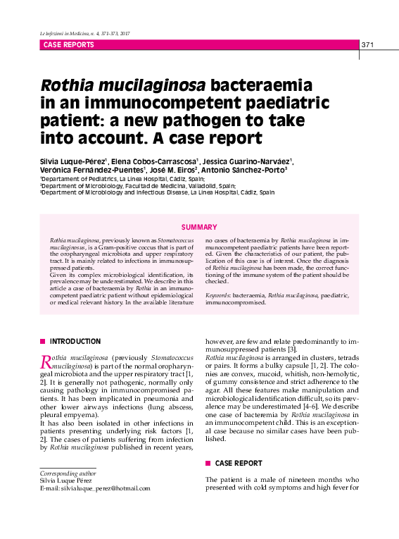 (PDF) Rothia mucilaginosa bacteraemia in an immunocompetent paediatric ...