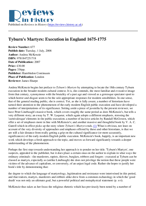(PDF) Tyburn’s Martyrs : Execution in England, 1675–1775