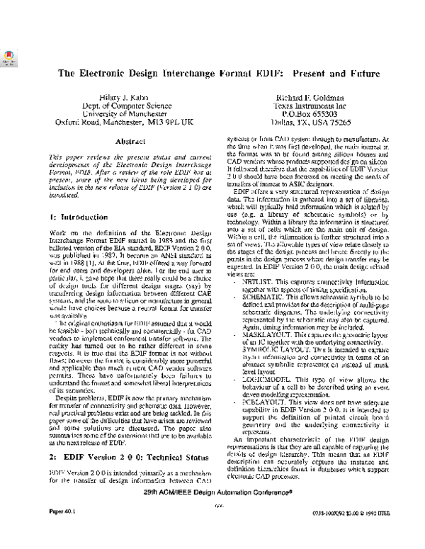 (PDF) The electronic design interchange format EDIF: present and future
