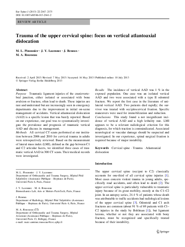 (PDF) Vertical Atlantoaxial Dislocation in Trauma