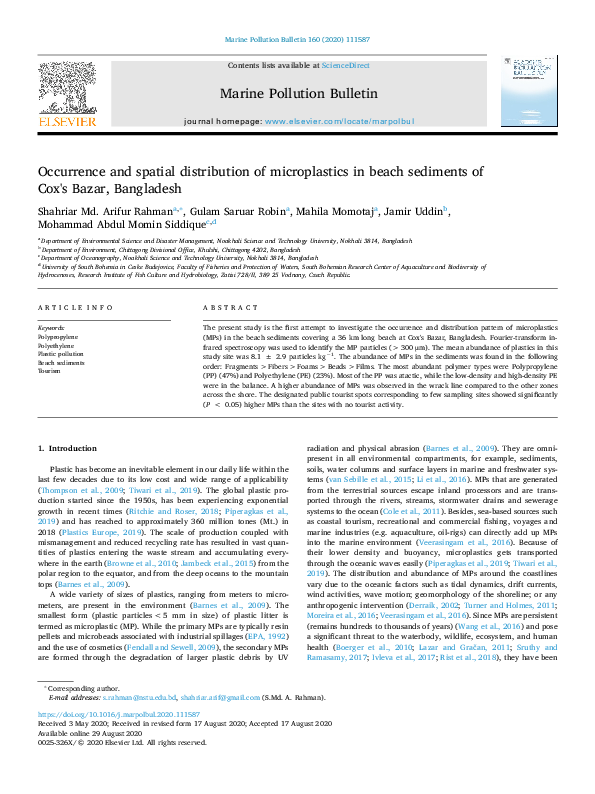 Pdf Occurrence And Spatial Distribution Of Microplastics In The