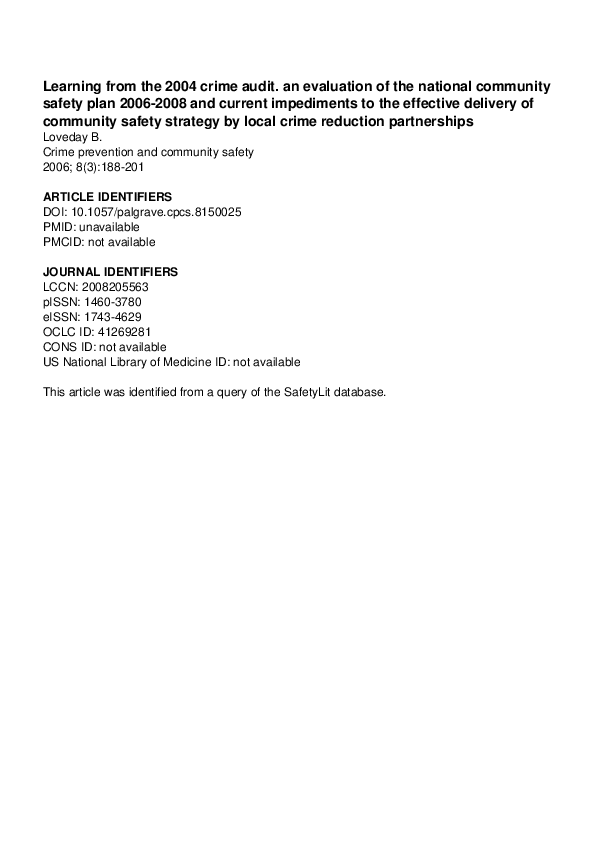 (PDF) Learning from the 2004 Crime Audit. An evaluation of the National ...