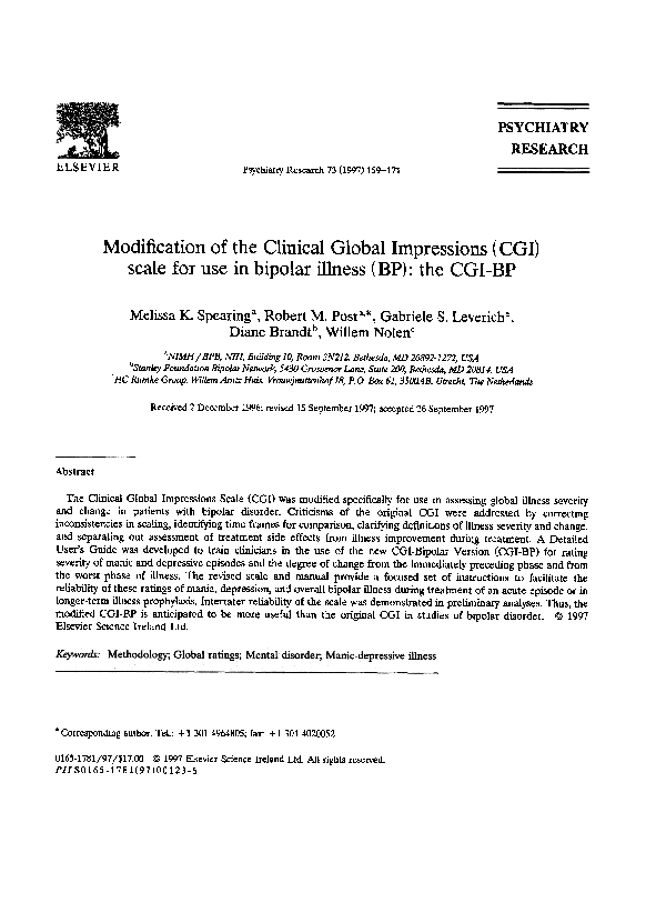 (PDF) Modification of the Clinical Global Impressions (CGI) scale for ...