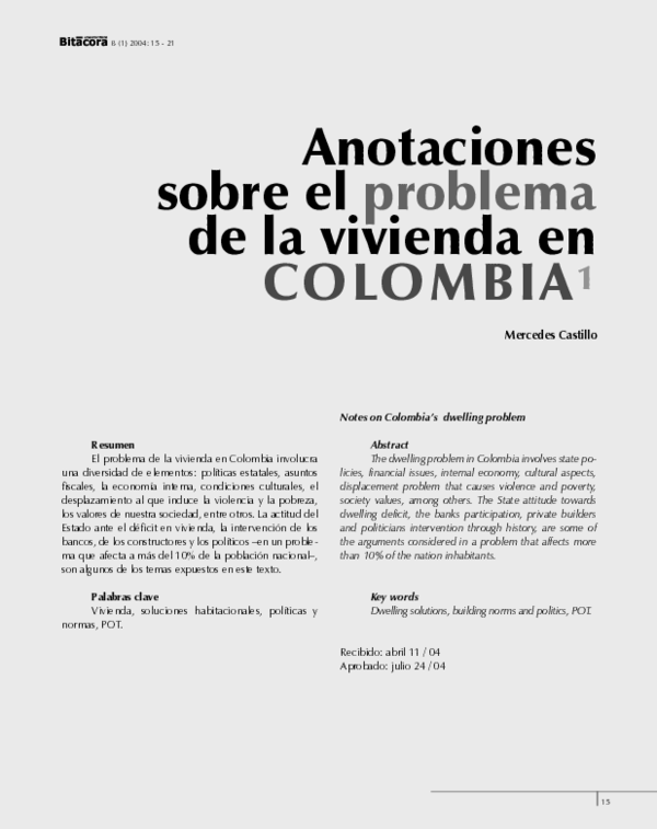 (PDF) Notes on colombia’s dwelling problem
