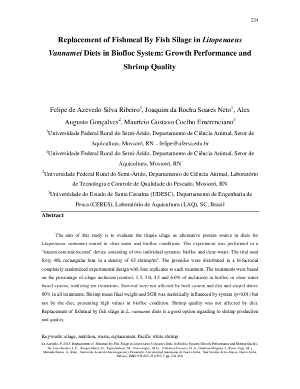 (PDF) Replacement of Fishmeal By Fish Silage in Litopenaeus Vannamei ...