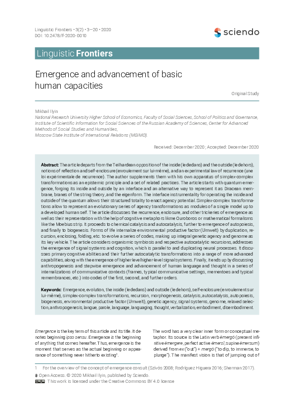 (PDF) Emergence and advancement of basic human capacities