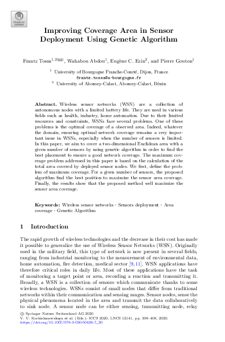 (PDF) Improving Coverage Area in Sensor Deployment Using Genetic Algorithm