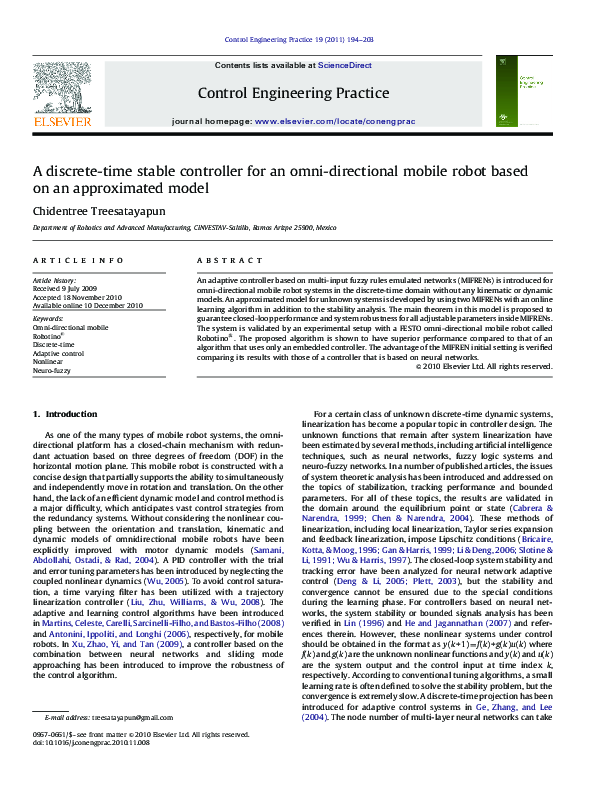 (PDF) A discrete-time stable controller for an omni-directional mobile robot based on an ...
