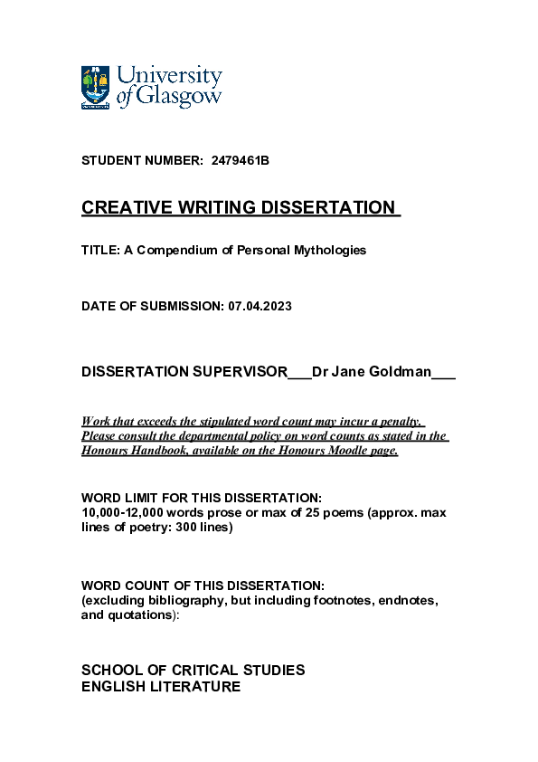 (DOC) A Compendium of Personal Mythologies (Creative Writing Dissertation)