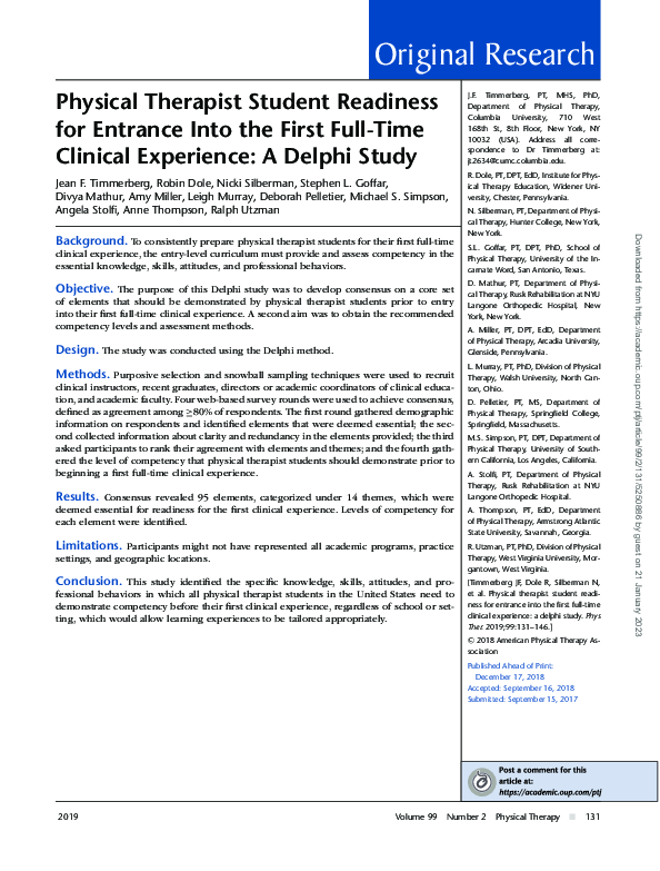 (PDF) Physical Therapist Student Readiness for Entrance Into the First ...