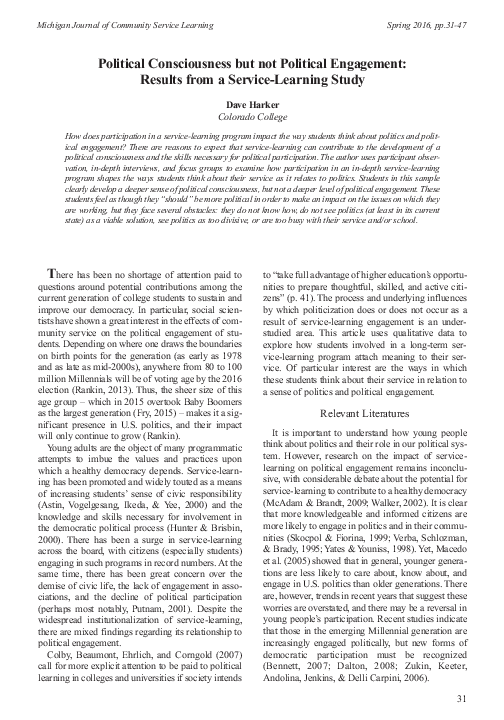 (PDF) Political Consciousness but Not Political Engagement: Results ...