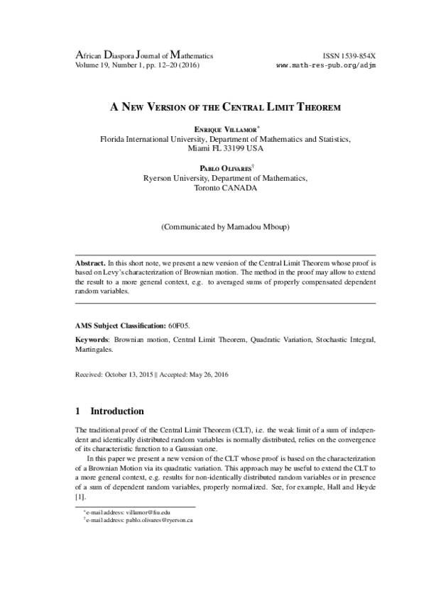 (PDF) A New Version of the Central Limit Theorem