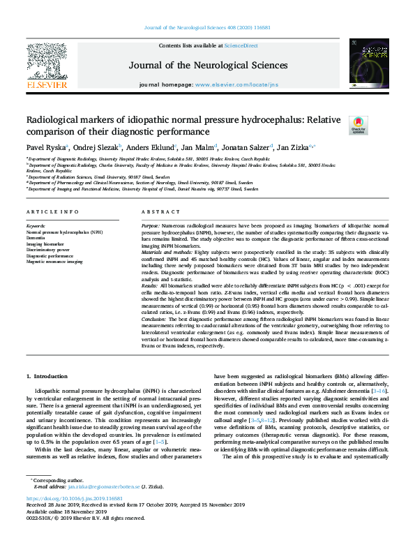 (PDF) Radiological markers of idiopathic normal pressure hydrocephalus: Relative comparison of ...