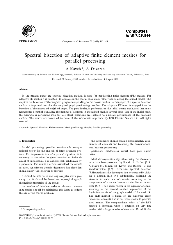 (PDF) Spectral bisection of adaptive finite element meshes for parallel processing