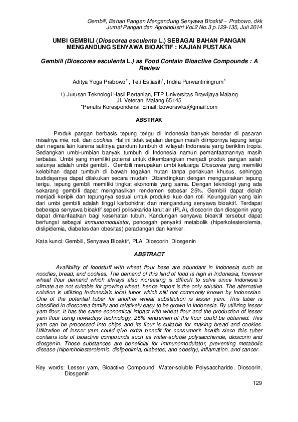(PDF) UMBI GEMBILI (Dioscorea esculenta L.) SEBAGAI BAHAN PANGAN ...