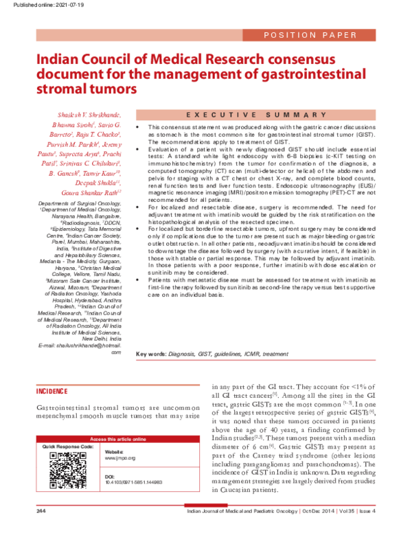 (PDF) Indian Council of Medical Research consensus document for the ...