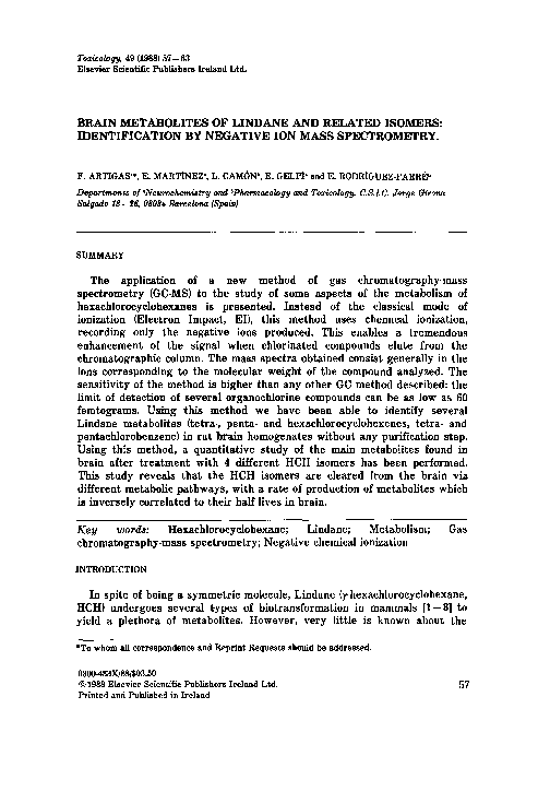 (PDF) Brain metabolites of lindane and related isomers: Identification ...