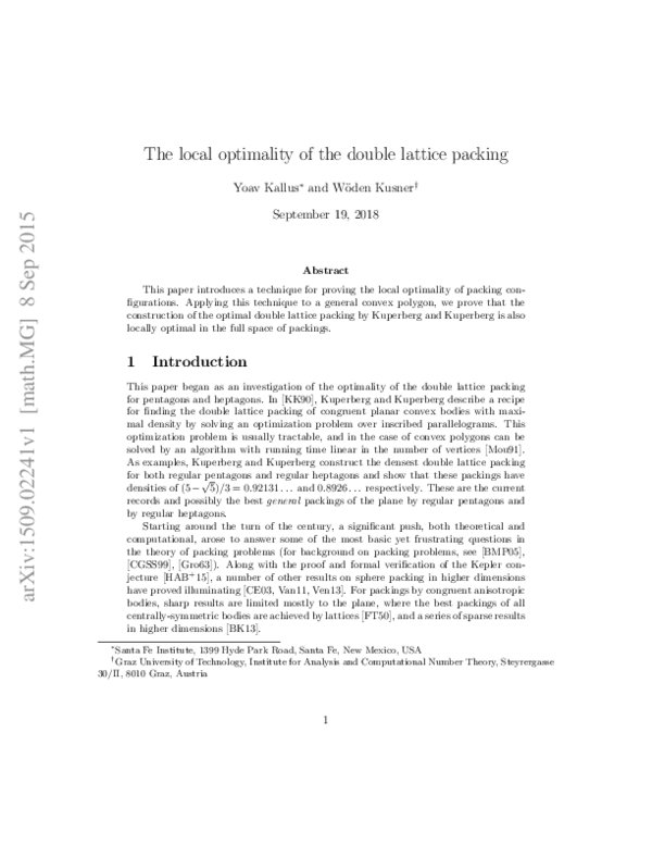 (PDF) The Local Optimality of the Double Lattice Packing