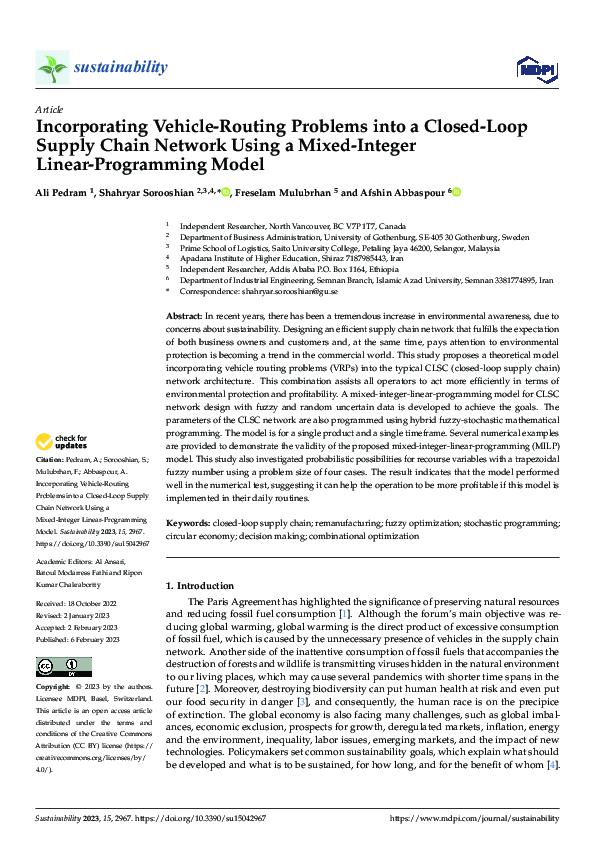 (PDF) Incorporating Vehicle-Routing Problems into a Closed-Loop Supply ...