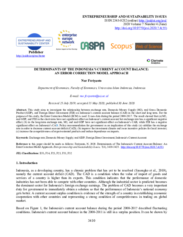 Pdf Determinants Of The Indonesias Current Account Balance An Error Correction Model Approach