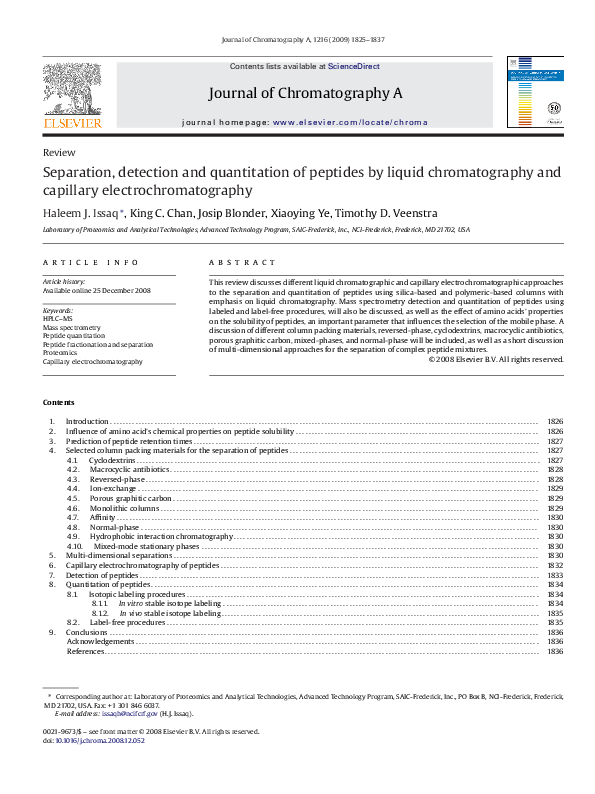 (PDF) Separation, detection and quantitation of peptides by liquid chromatography and capillary ...