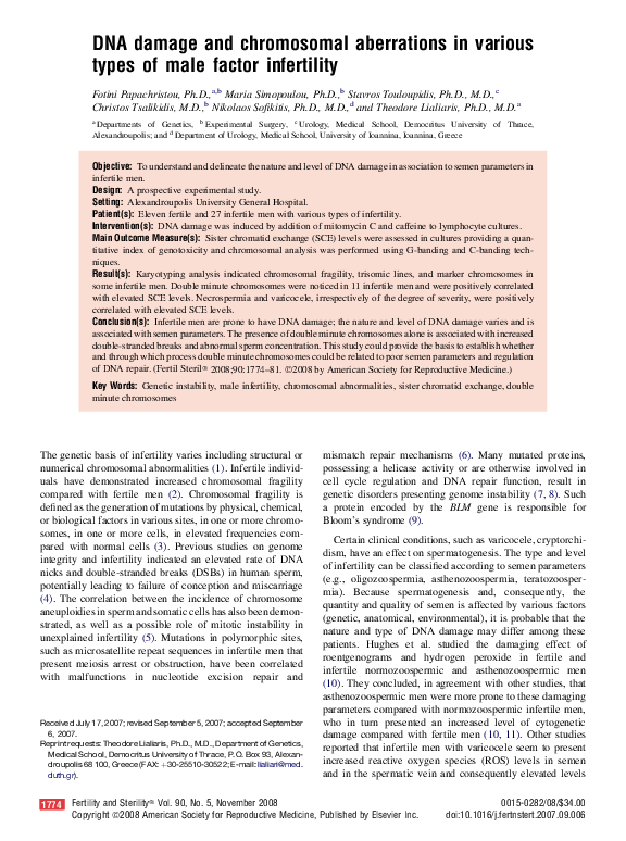 (PDF) DNA damage and chromosomal aberrations in various types of male ...