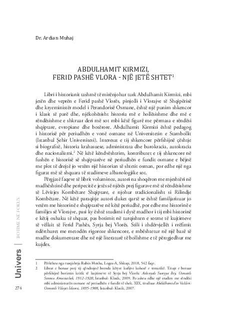 (PDF) Abdulhamit Kirmizi, Ferid Pashë Vlora - Një jetë shtet
