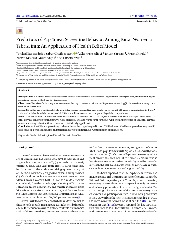 (PDF) Predictors of Pap Smear Screening Behavior Among Rural Women in ...